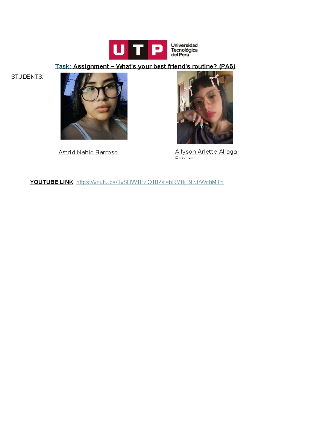 TASK N°09 (TA2) - task - ingles, tarea - Astrid Nahid Barroso Allyson Arlette Aliaga Fabian ...