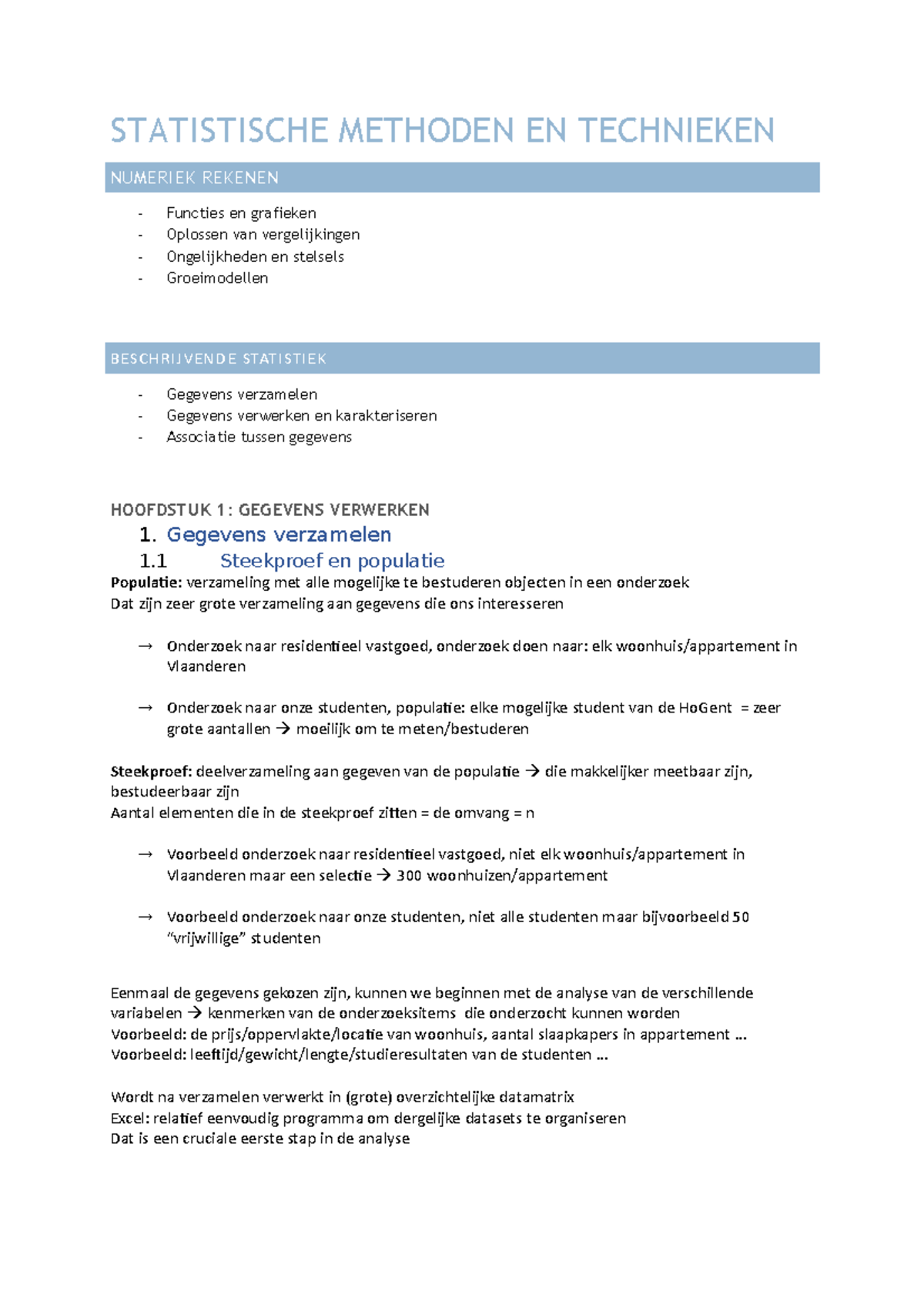 Deel 2 - beschrijvende statistiek - STATISTISCHE METHODEN EN TECHNIEKEN ...