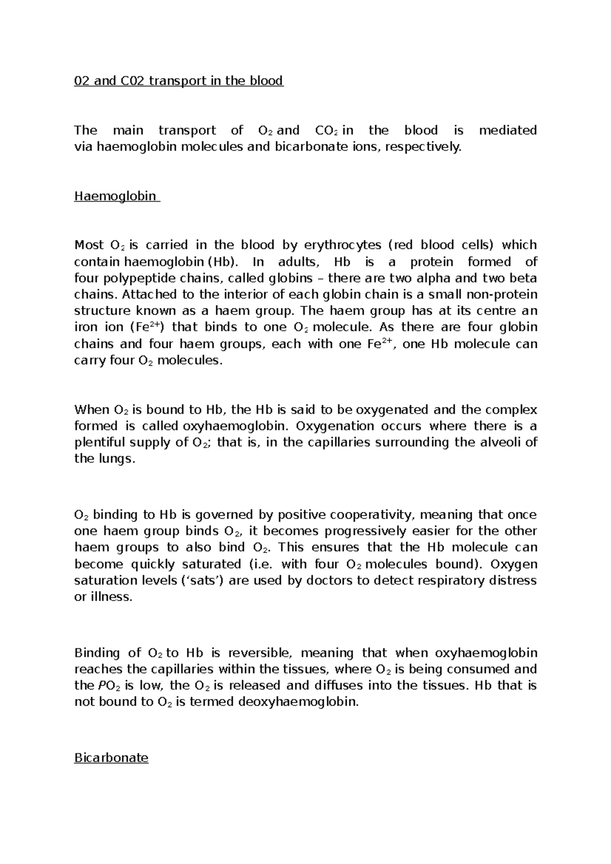 02 and C02 transport in the blood - 02 and C02 transport in the blood ...