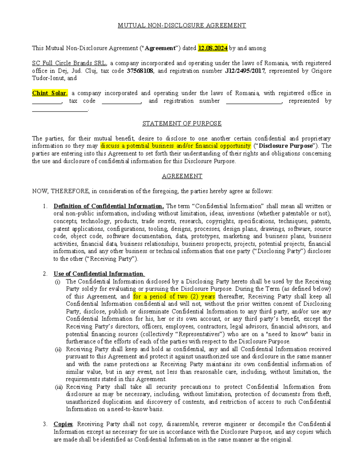 Mutual NDA Template 20240801 - MUTUAL NON-DISCLOSURE AGREEMENT This ...
