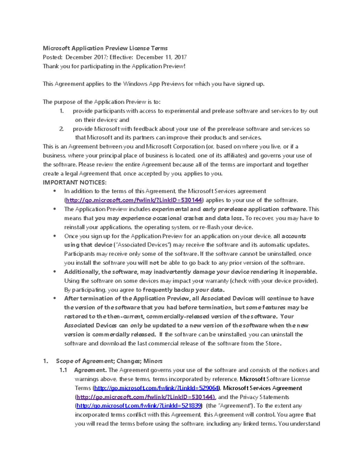 Microsoft Application Preview License Terms - The purpose of the ...