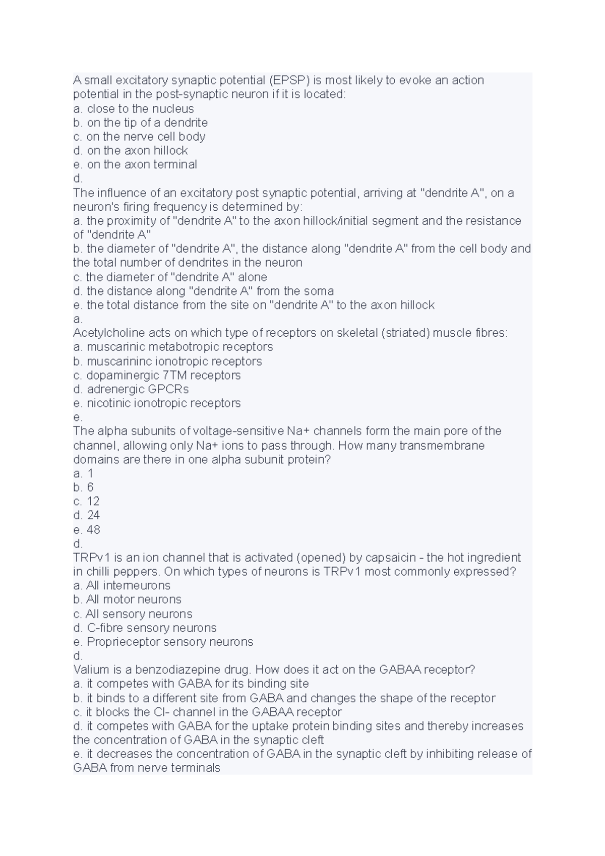 9 QUESTIONS/NOTES/EXAM - A small excitatory synaptic potential (EPSP ...