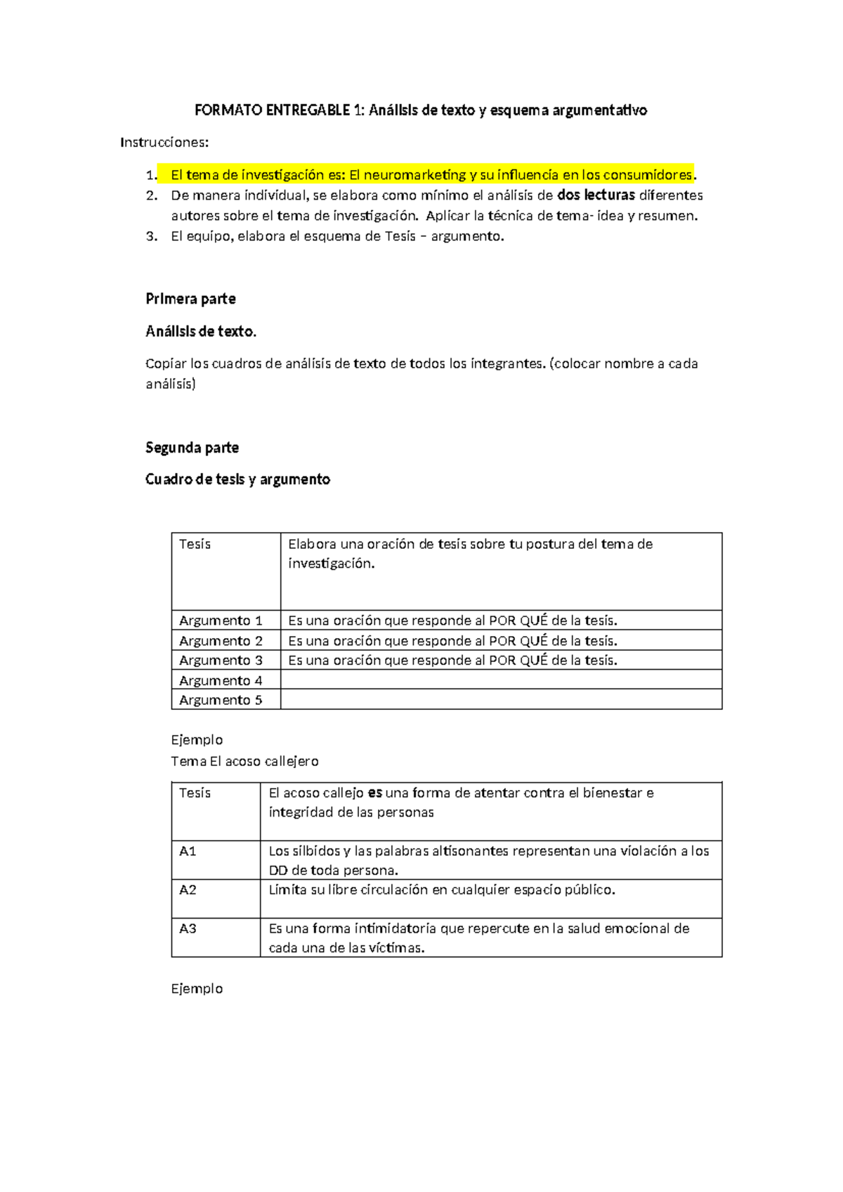 Formato Entregable 1 - lo siento - FORMATO ENTREGABLE 1: Análisis de texto y esquema ...
