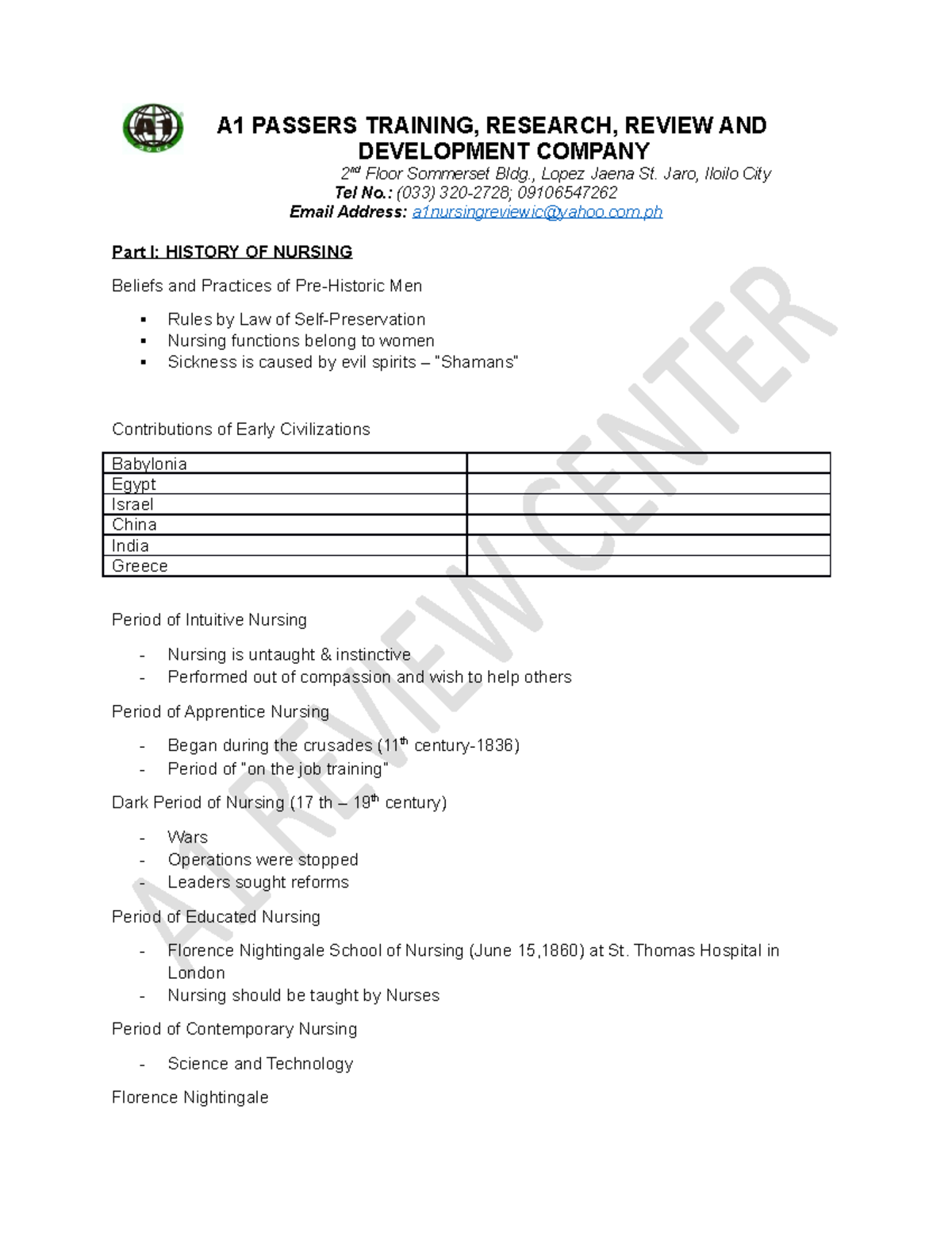 Fundamentals of Nursing - A1 PASSERS TRAINING, RESEARCH, REVIEW AND ...
