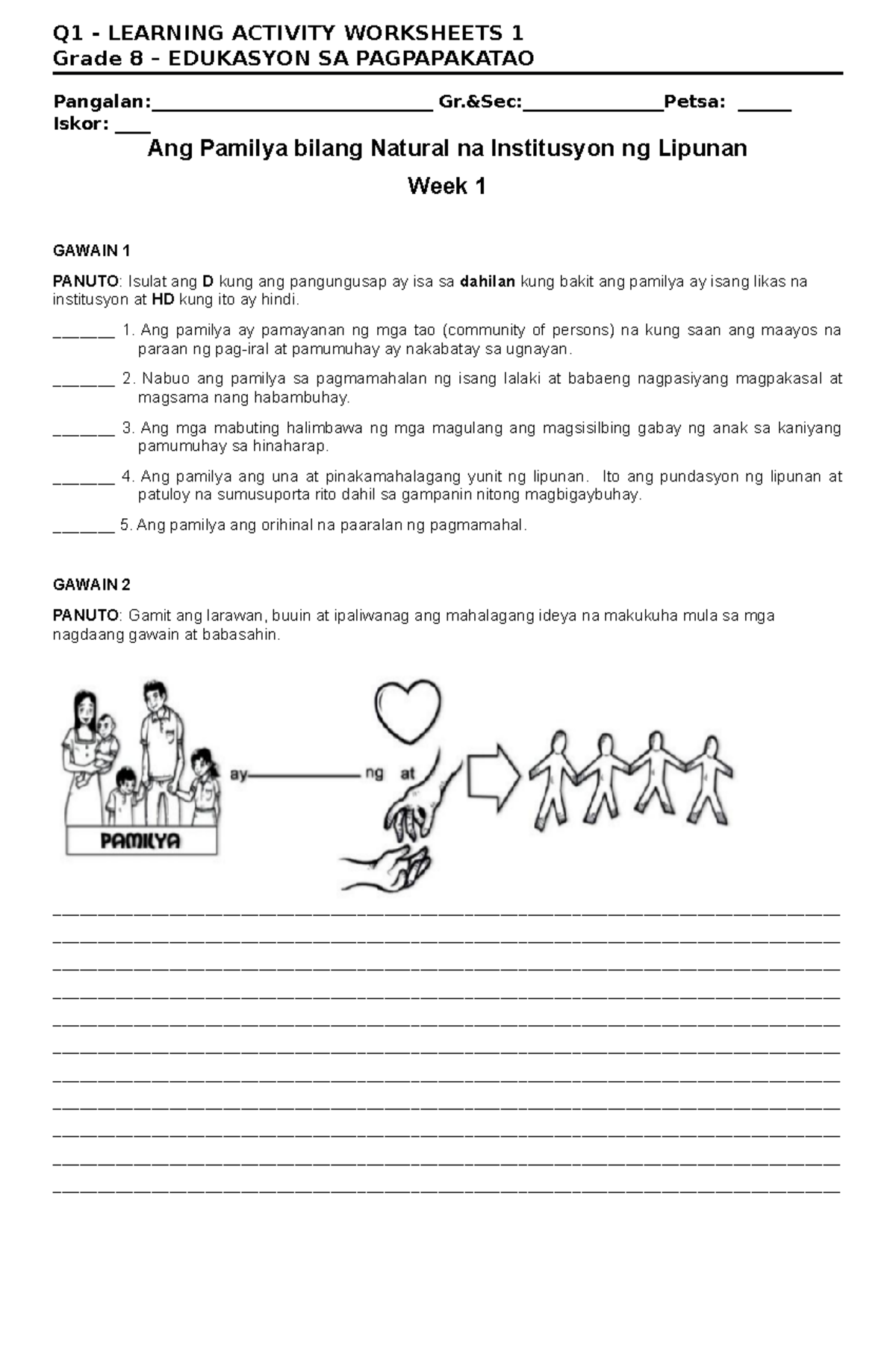 Q1 G8 ESP LAW 1 - Activity Sheet - Grade 8 – EDUKASYON SA PAGPAPAKATAO ...