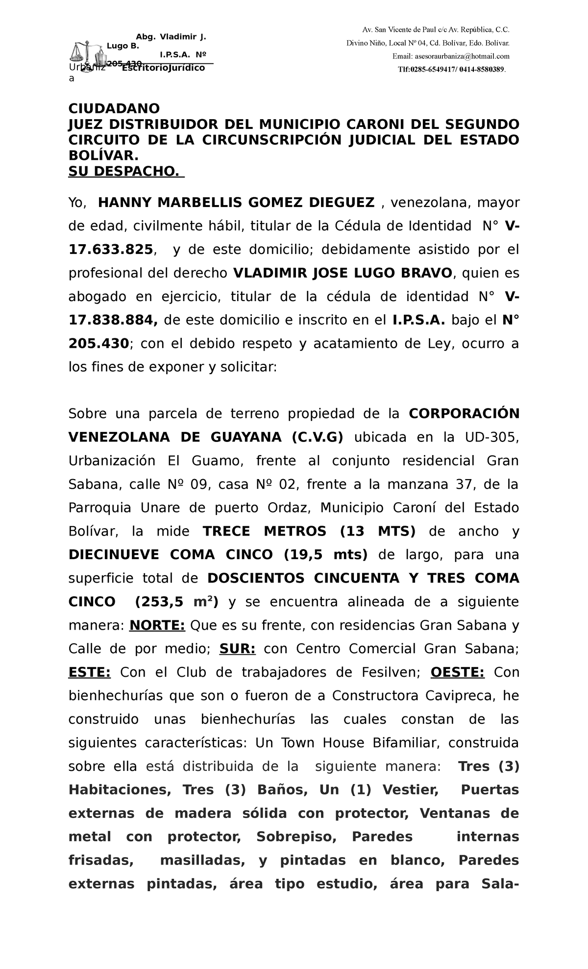 Titulo Supletorio Hanny Gomez POZ - Urbaniz a Lugo B. Abg. Vladimir J ...