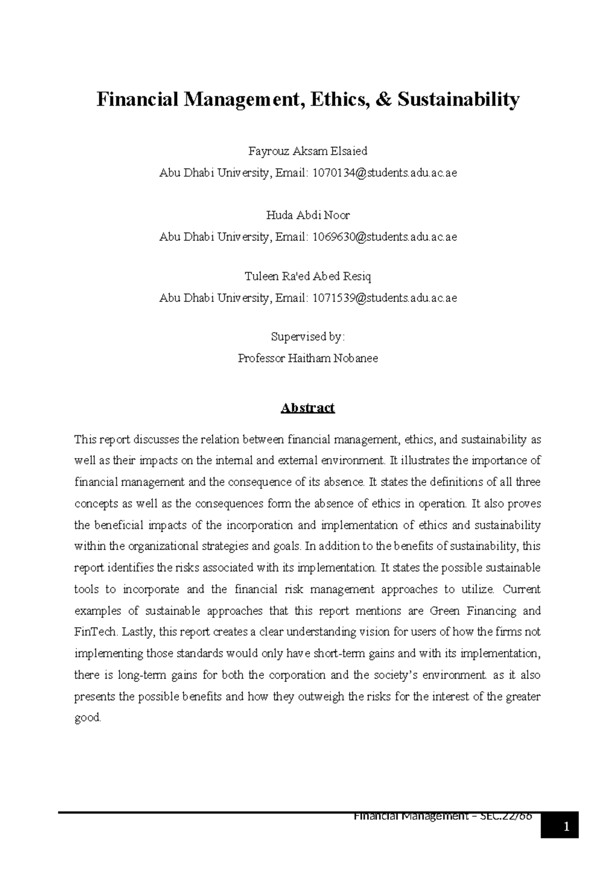 Financial Management Ethics Sustainability - Financial Management – SEC ...