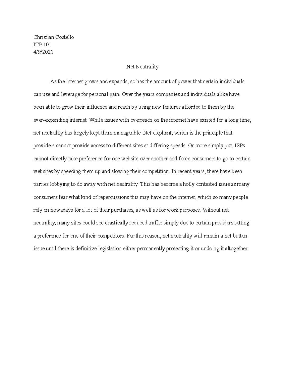 Costello Christian Google Drive - Christian Costello ITP 101 4/9/ Net ...