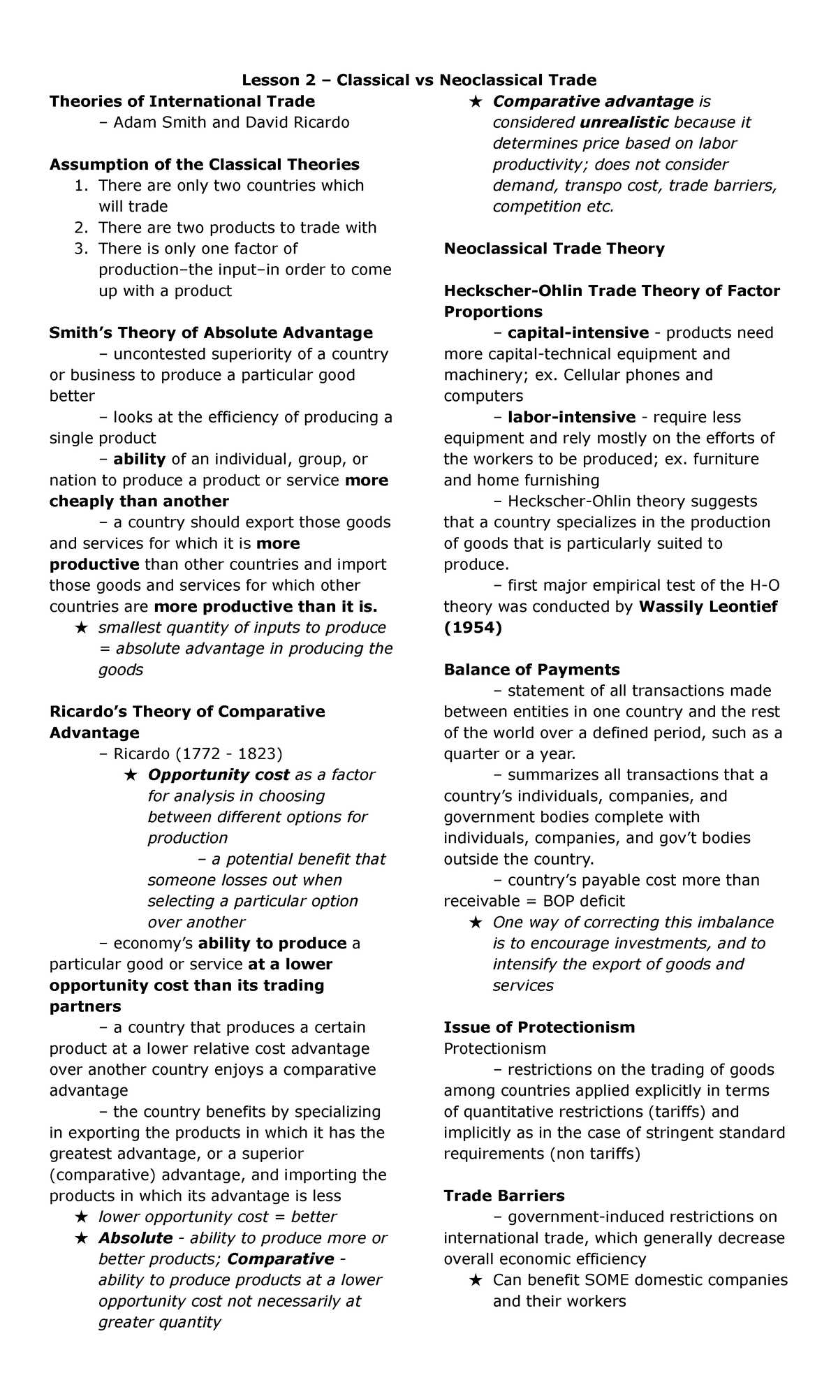 IBT Lesson 2 - IBT lecnotes - Lesson 2 – Classical vs Neoclassical ...