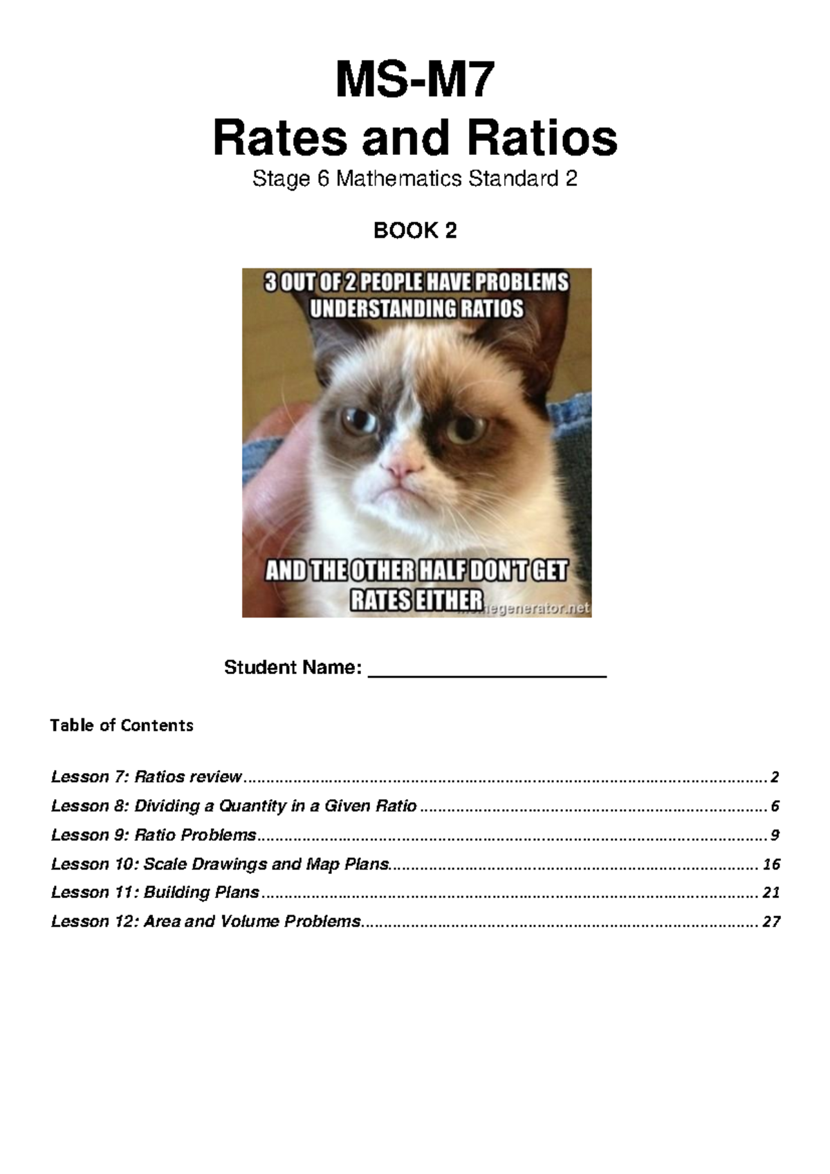 Rates and Ratios BOOK 2 Booklet Year 12 Standard - MS-M Rates and ...