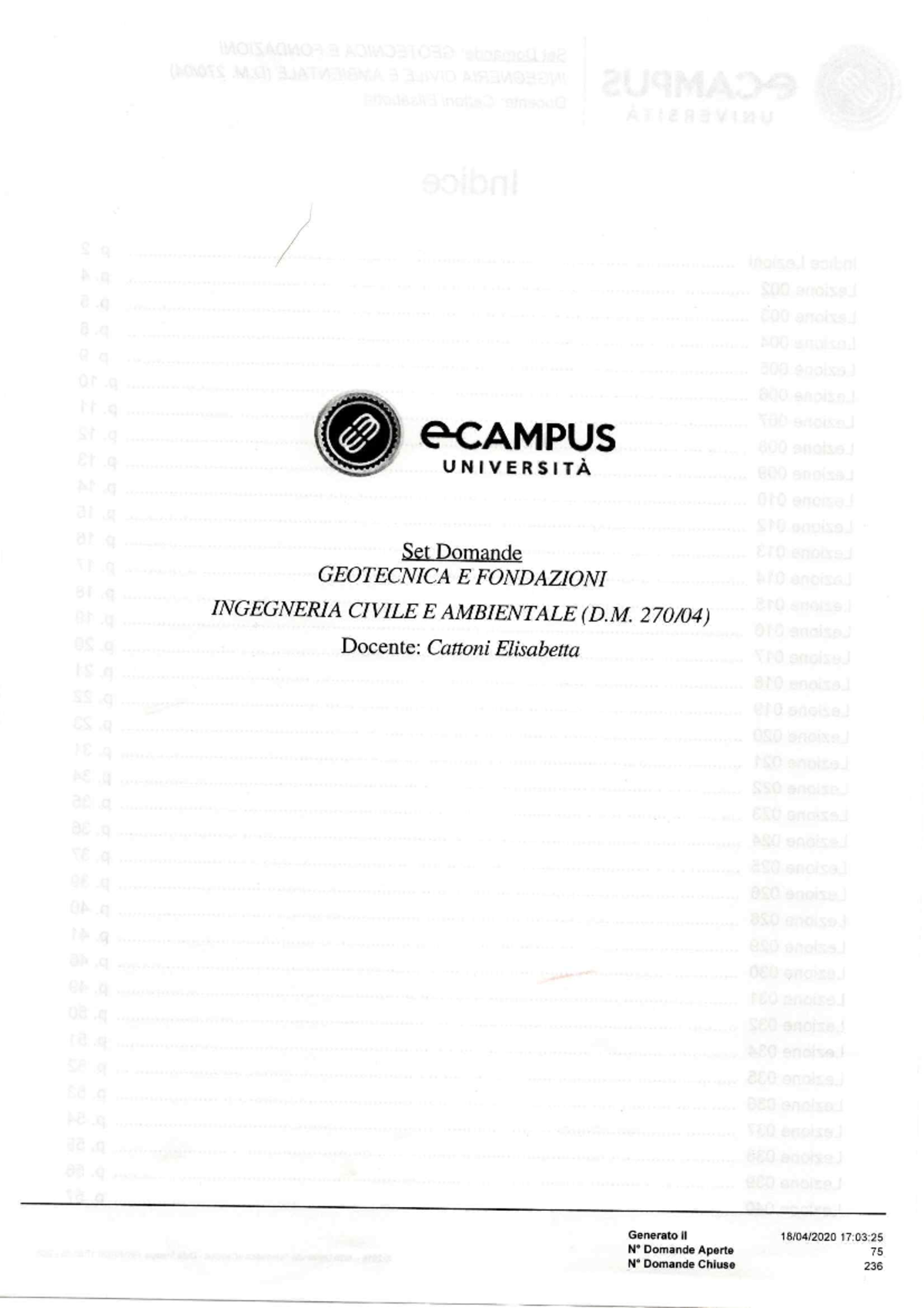 Paniere geotecnica compilato - Ingegneria civile e ambientale - Studocu