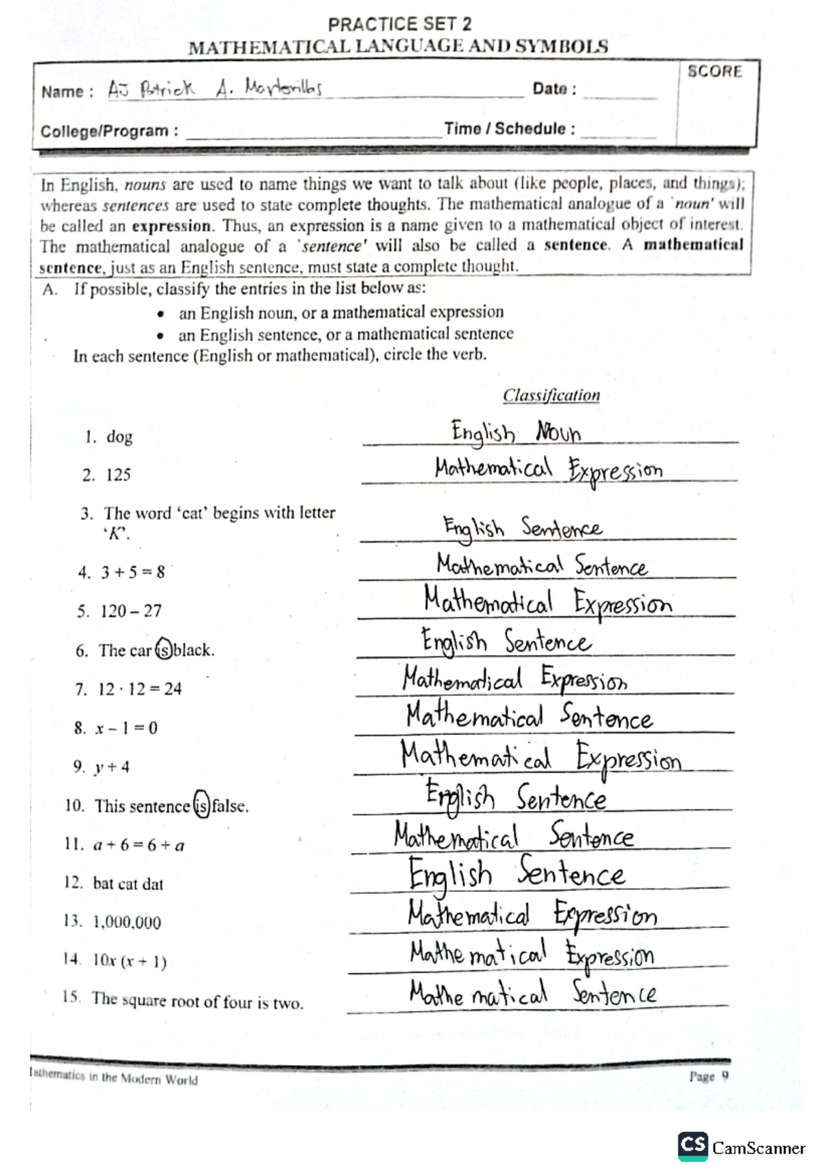 Assignment #2 08-15-2023 19 - PRACTICE SET 2 MATHEMATICAL LANGUAGE AND ...