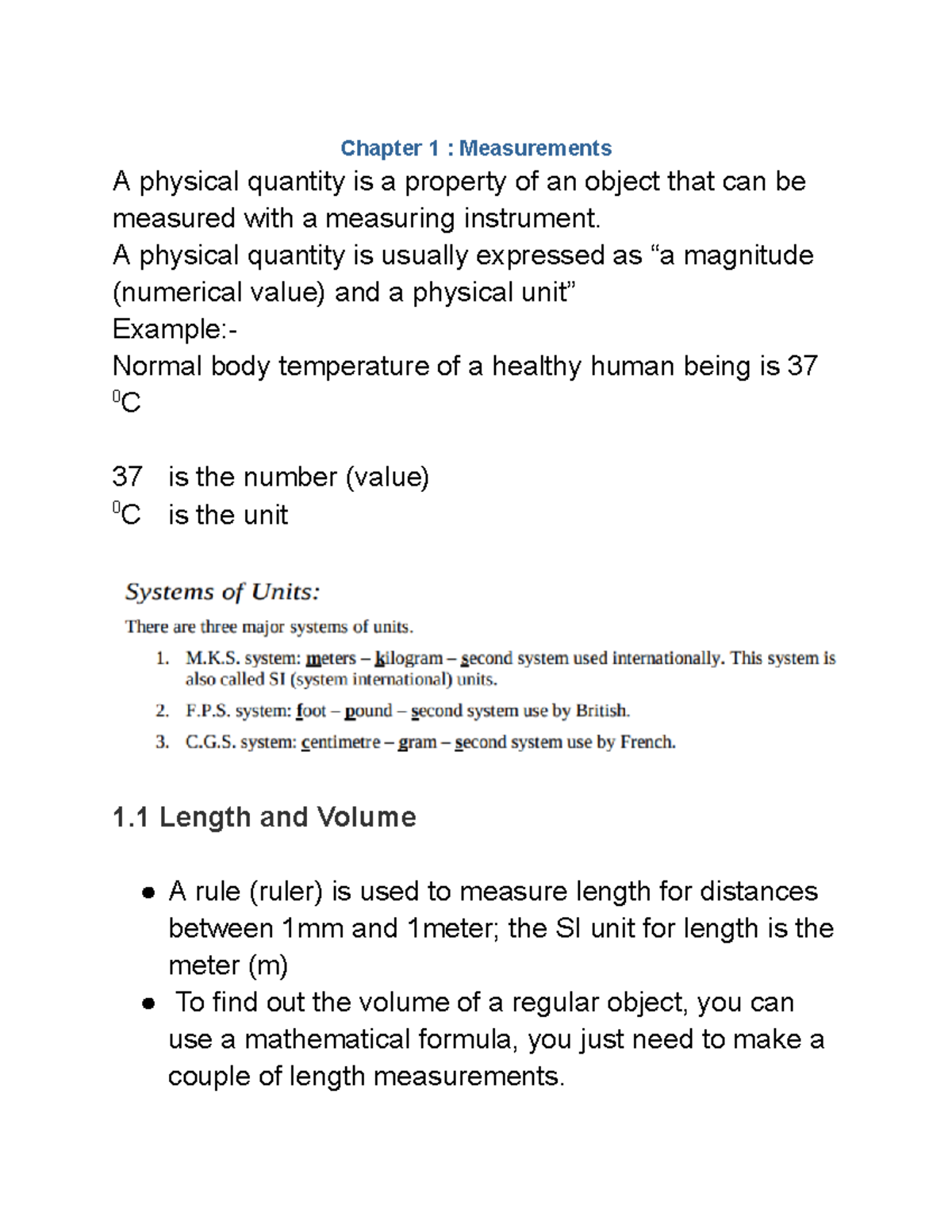 General Physics - Chapter 1 : Measurements A physical quantity is a ...
