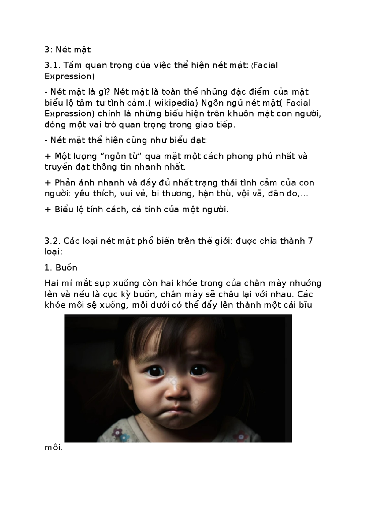 2.3.net mat - tiểu luận - 3: Nét mặt 3. Tầm quan trọng của việc thể ...