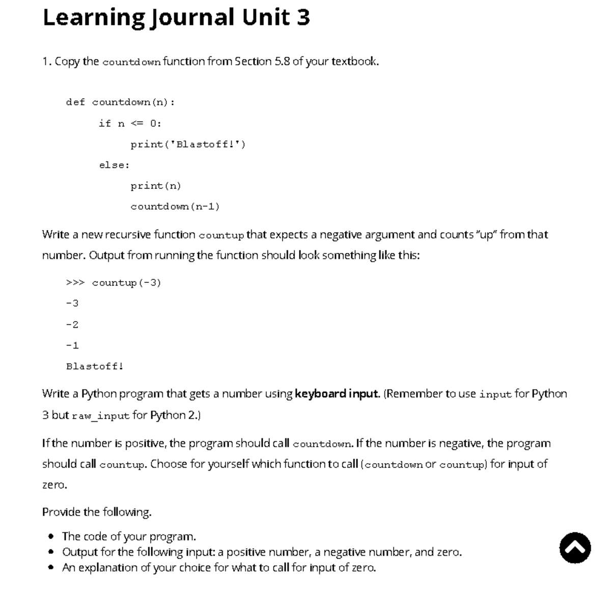 CS 1101 - AY2020-T5 Learning Journal Unit 3 - Home Learning Journal Unit 3 Copy the countdown ...