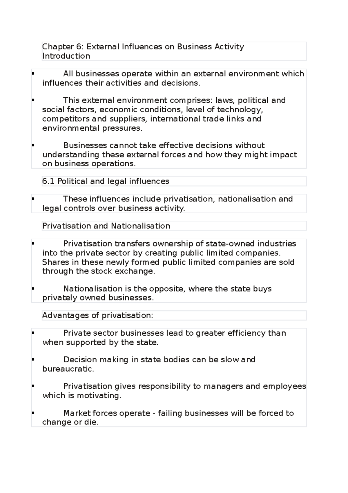 Bs notes - Chapter 6: External Influences on Business Activity ...