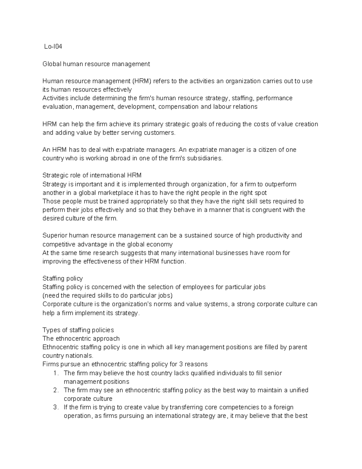 Comm 211 ch 16 - rough draft - Lo-l Global human resource management ...