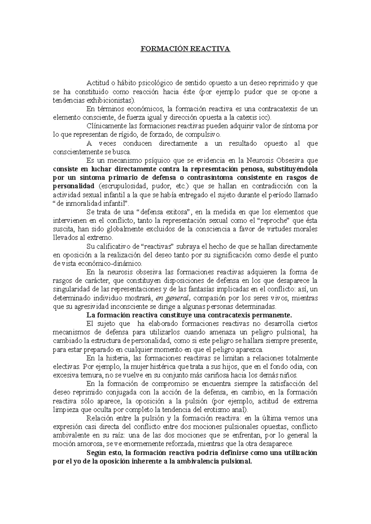 Formación Reactiva - PSICOANALISIS - FORMACIÓN REACTIVA Actitud o ...