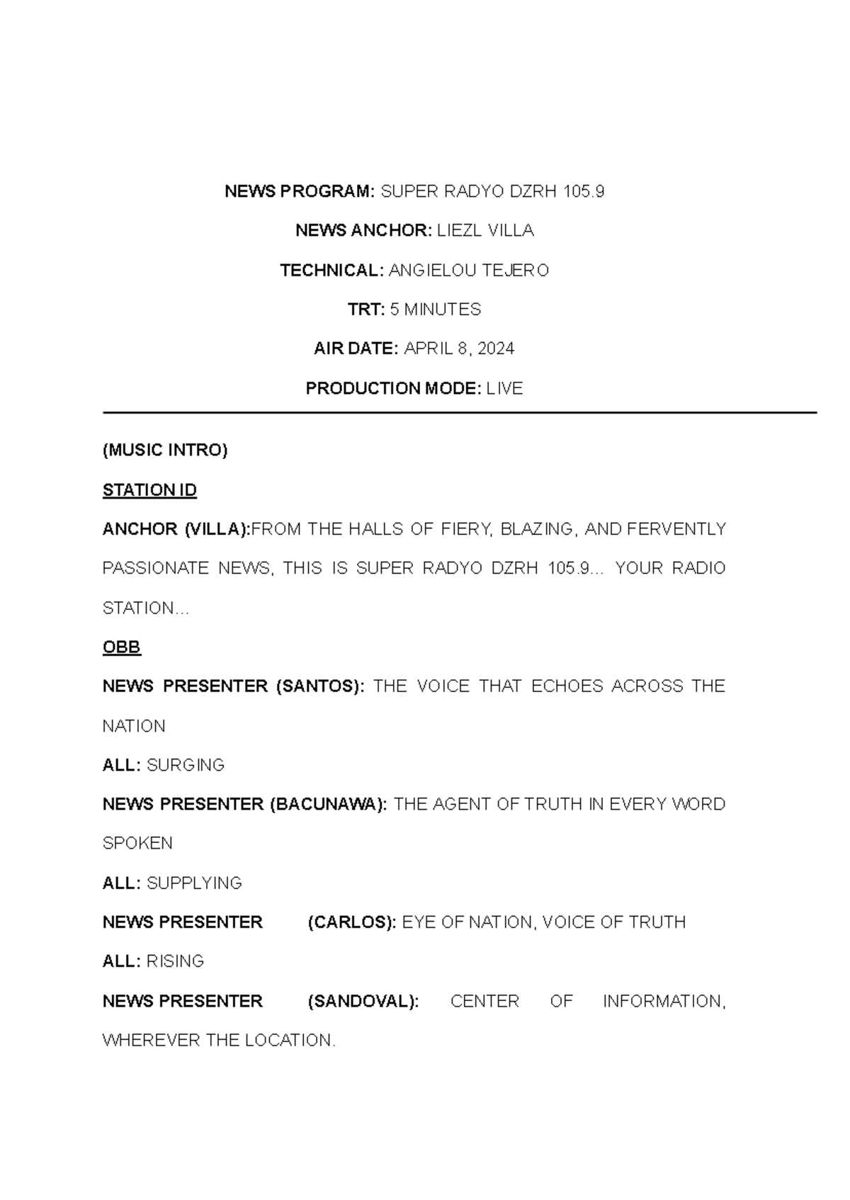 Radio- Broadcasting- Script- Group 3 - NEWS PROGRAM: SUPER RADYO DZRH ...