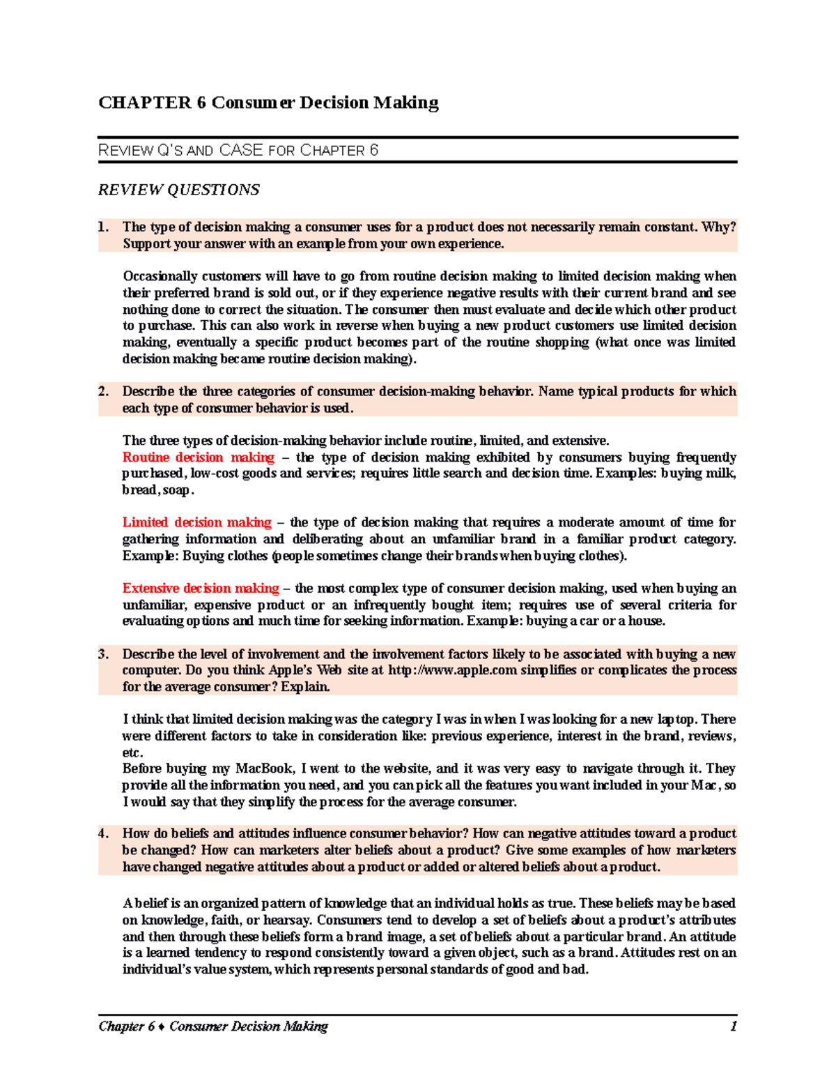 Ch 6 MKTG Review Q's Individual Course Hero - CHAPTER 6 Consumer ...