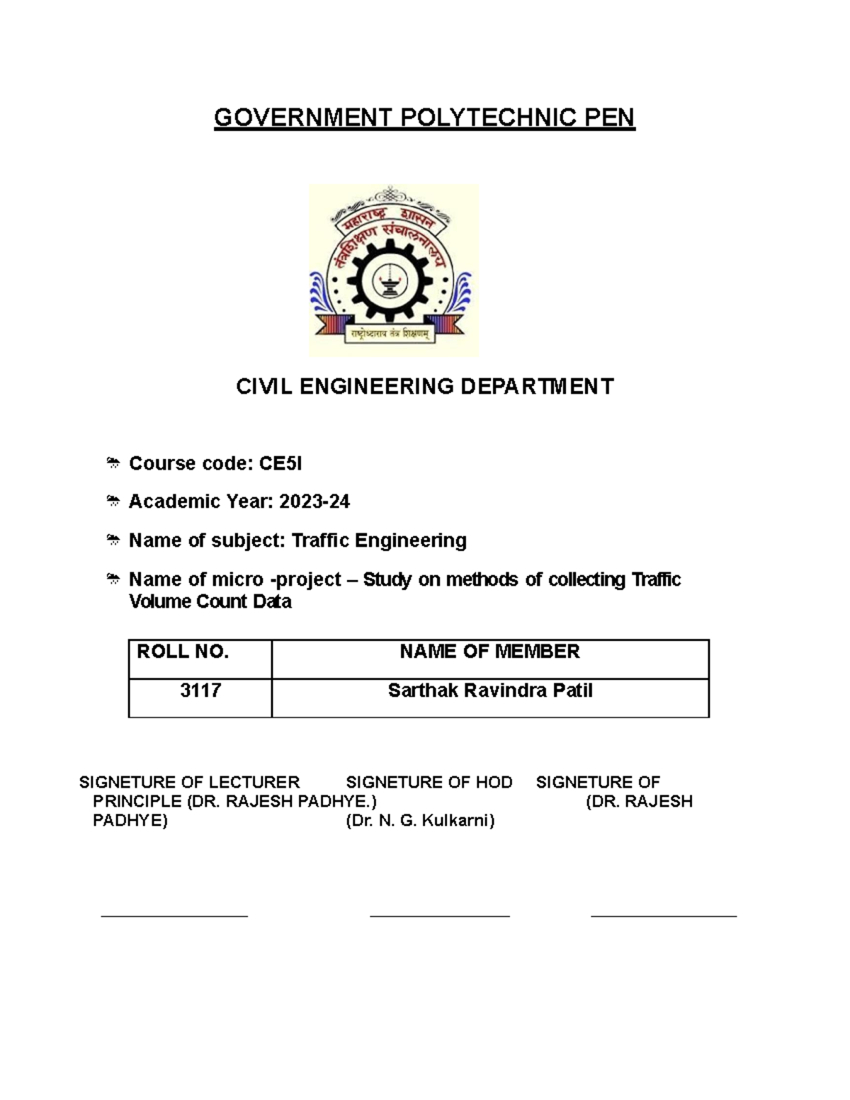 TEN MP - GOVERNMENT POLYTECHNIC PEN CIVIL ENGINEERING DEPARTMENT Course ...