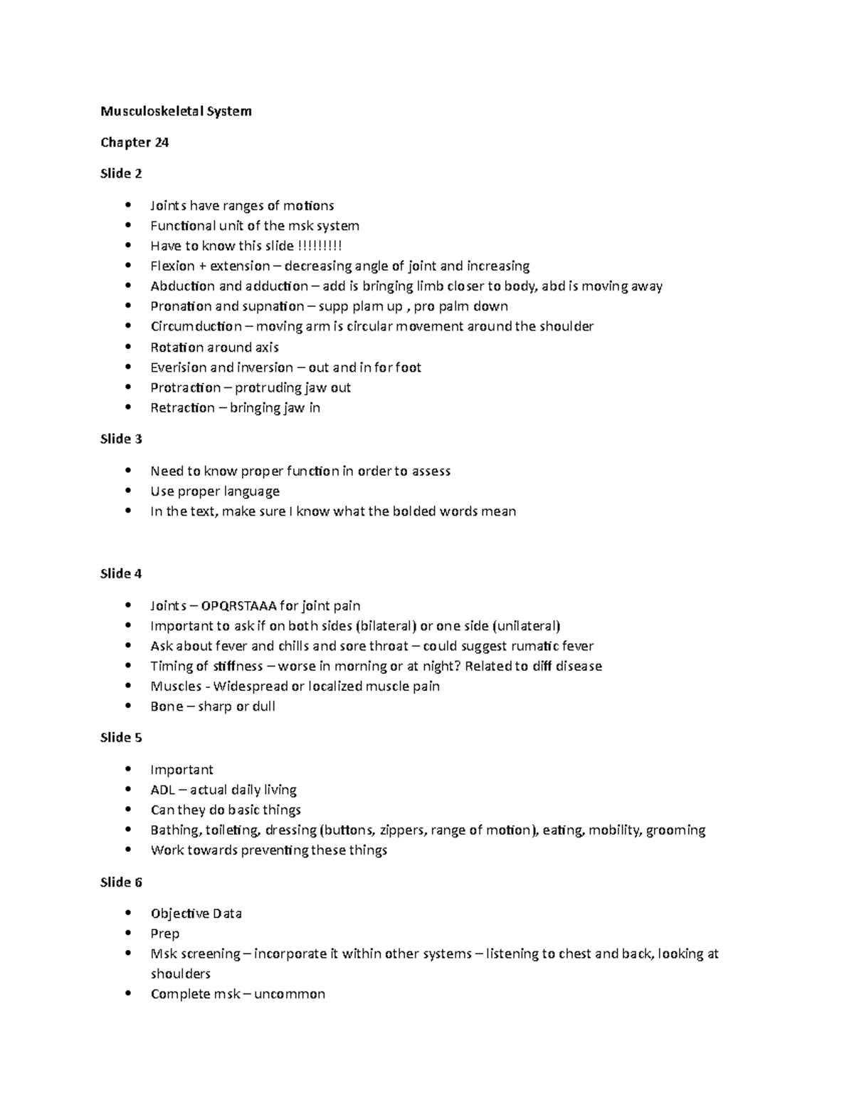 Health Assess W9 Lecture Notes - Musculoskeletal System Chapter 24 ...