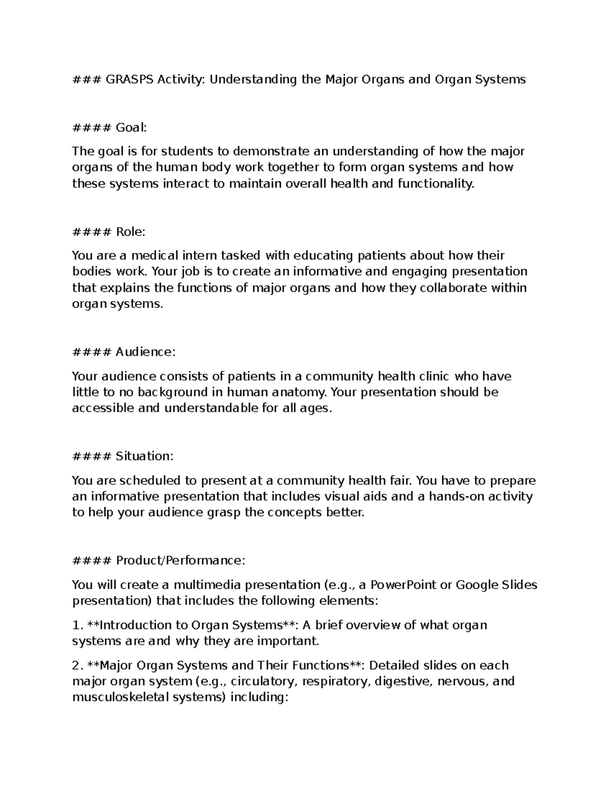 Grasps - Documents in assessment - GRASPS Activity: Understanding the ...