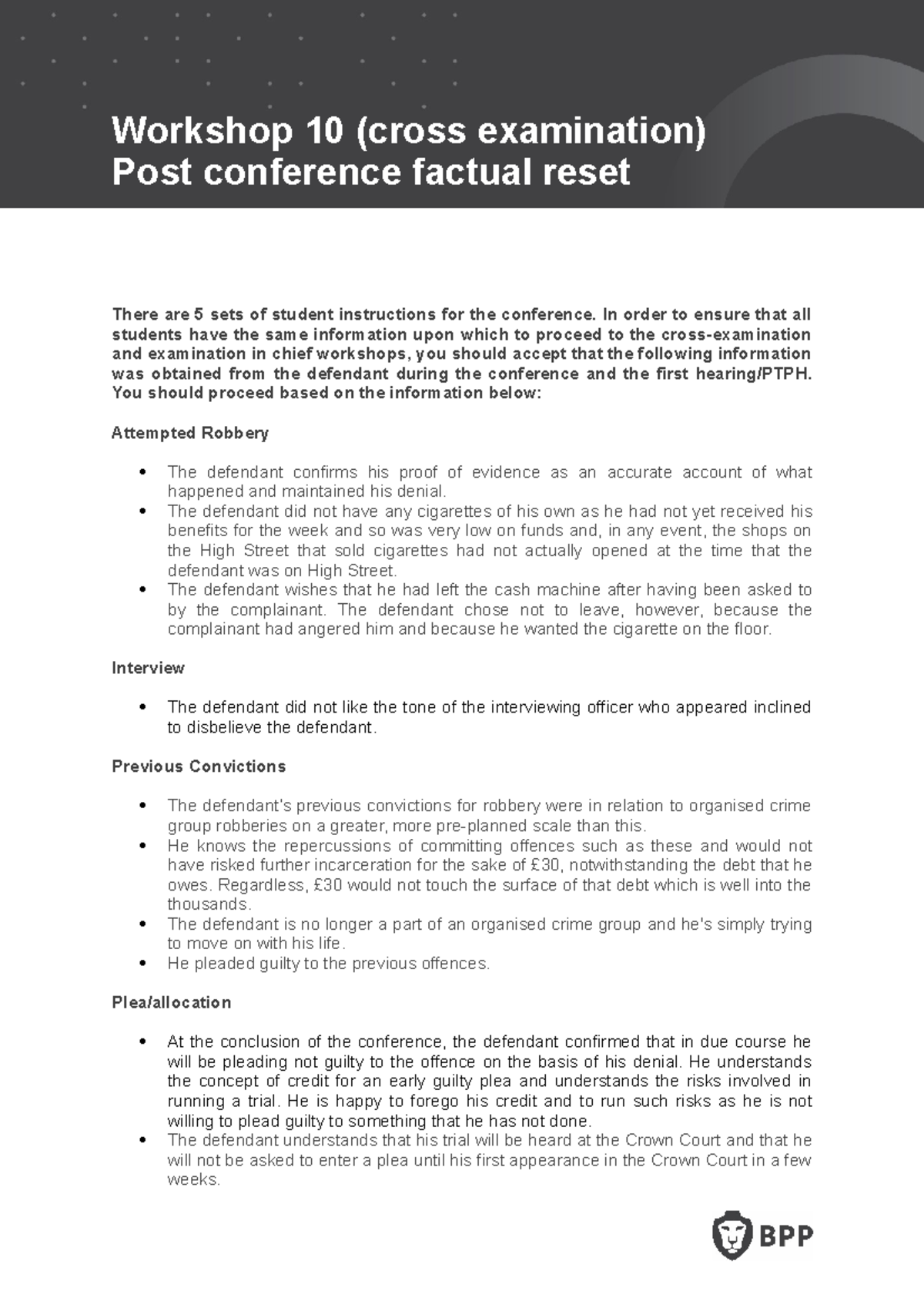 BTC XX WS10 Apply R v. Thomas - Post Conference Reset Information - Workshop 10 (cross ...