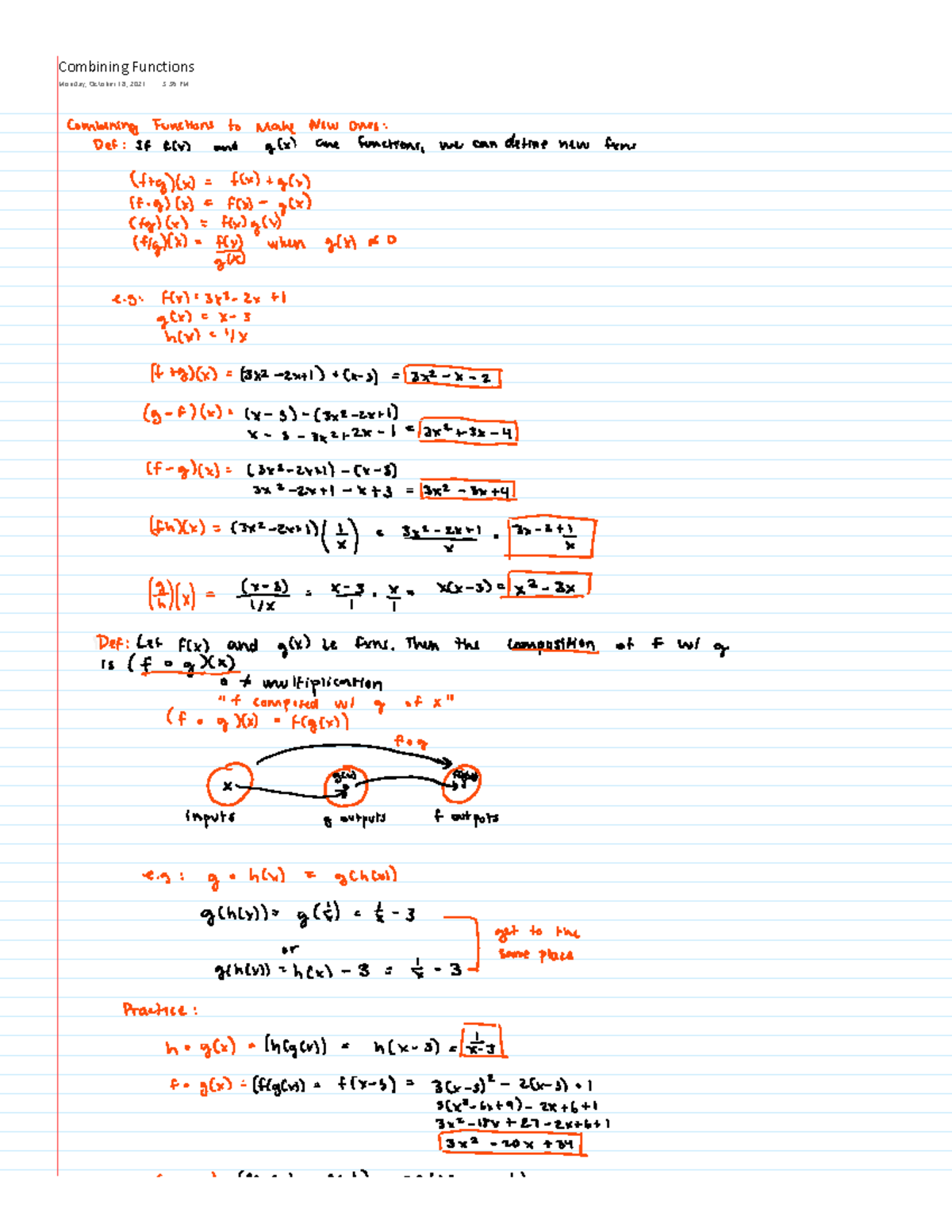 Combining functions - unit 1 - MATH 9 - ŽŵďŝŶŝŶŐ &ƵŶĐƚŝŽŶƐ DŽŶĚĂLJ͕ ...