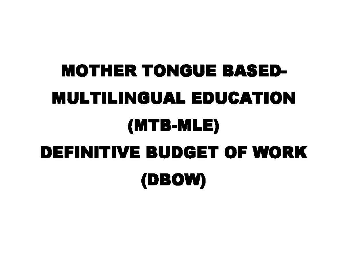MTB MLE Translated DBOW - MOTHER TONGUE BASED- MULTILINGUAL EDUCATION ...
