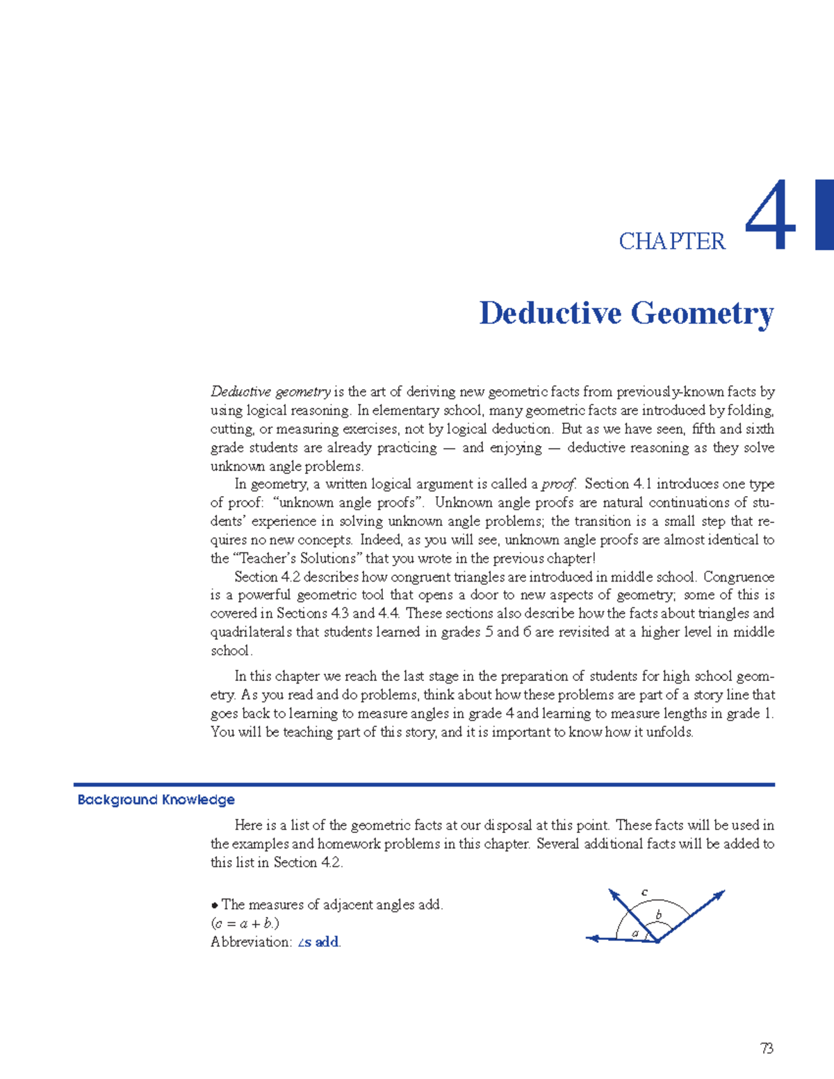 Chapter 4 - Basic geometry - CHAPTER 4 Deductive Geometry Deductive ...