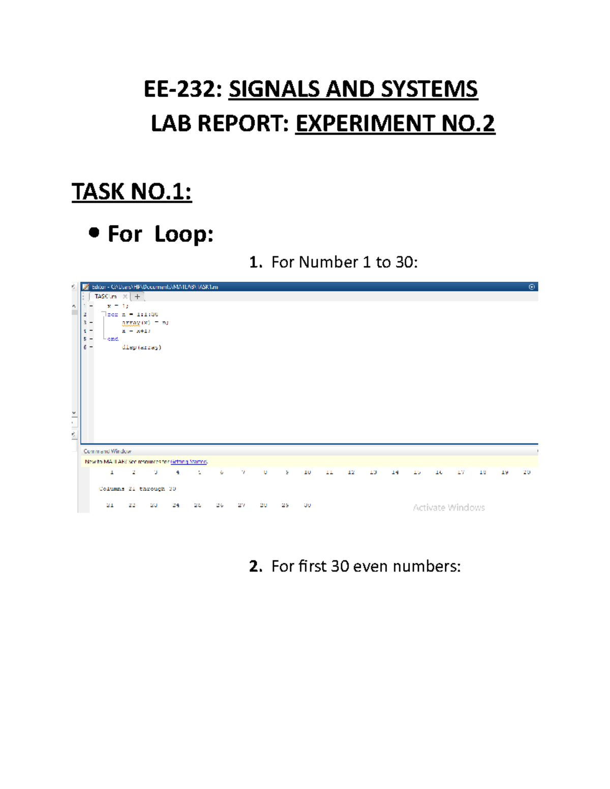 Signals and System Lab Report Code for displaying even and odd number ...