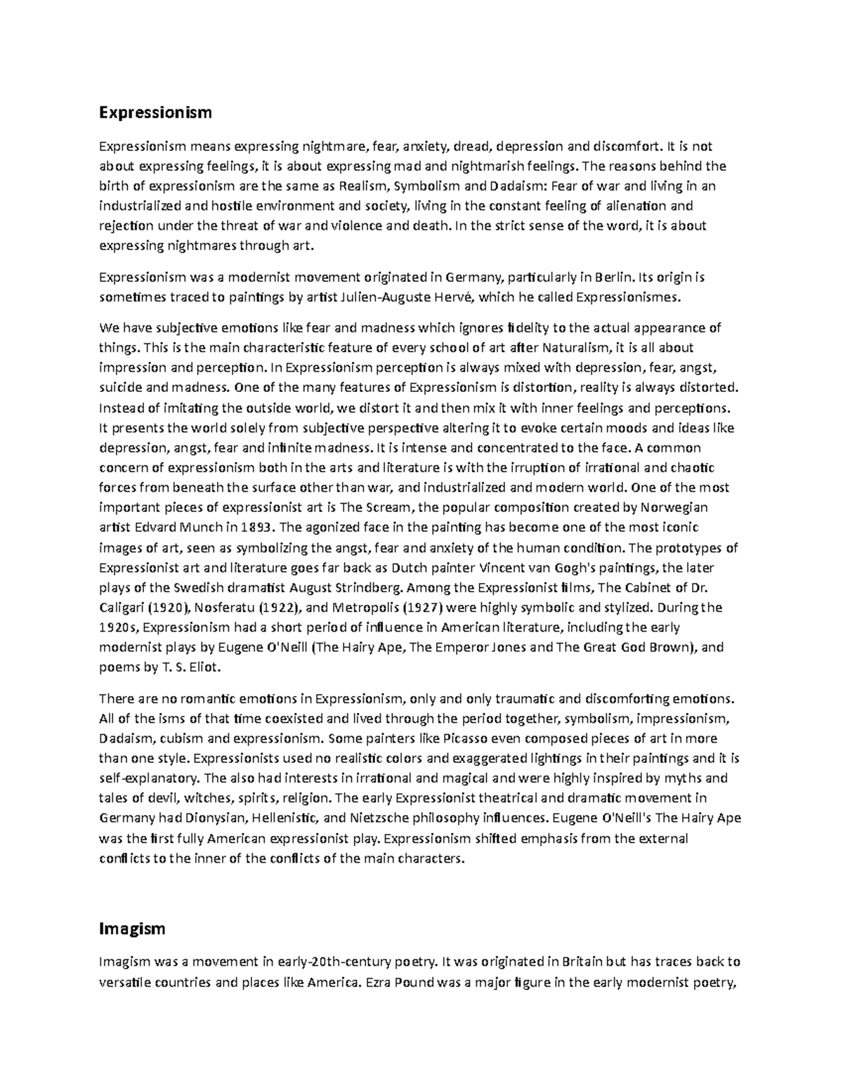 Literary Schools summary - Expressionism Expressionism means expressing ...