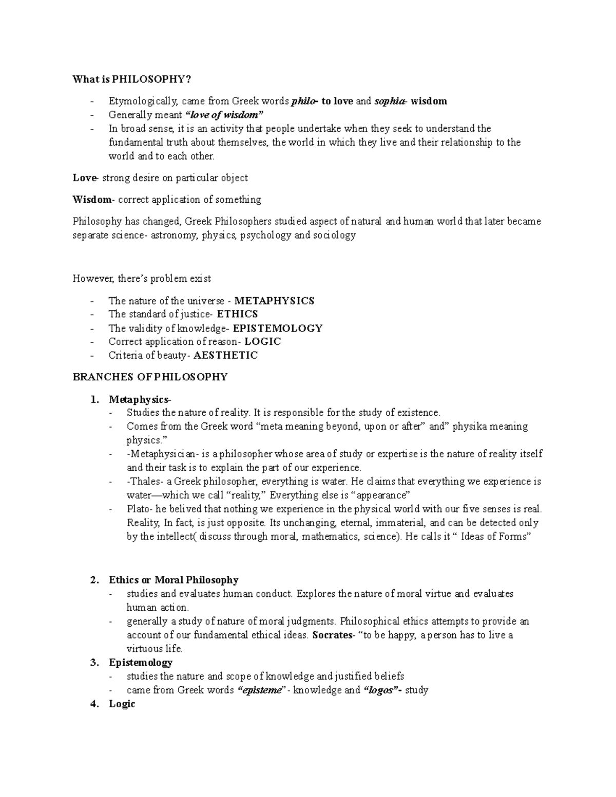 Intro-OF- Philo - Hi Everyone ☺️ - What is PHILOSOPHY? Etymologically ...