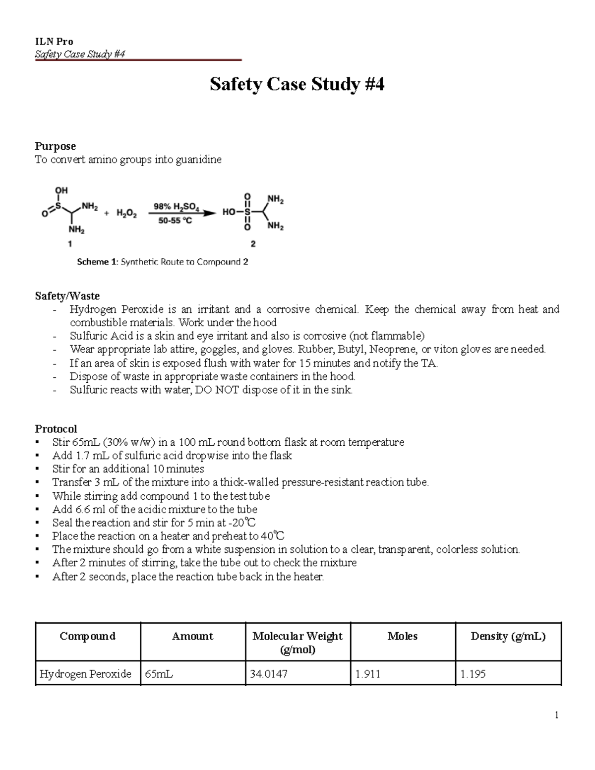 Safety Case Study #4 ILN Pro for lab Tamu BICH 441 - ILN Pro Safety Case Study Safety Case Study ...
