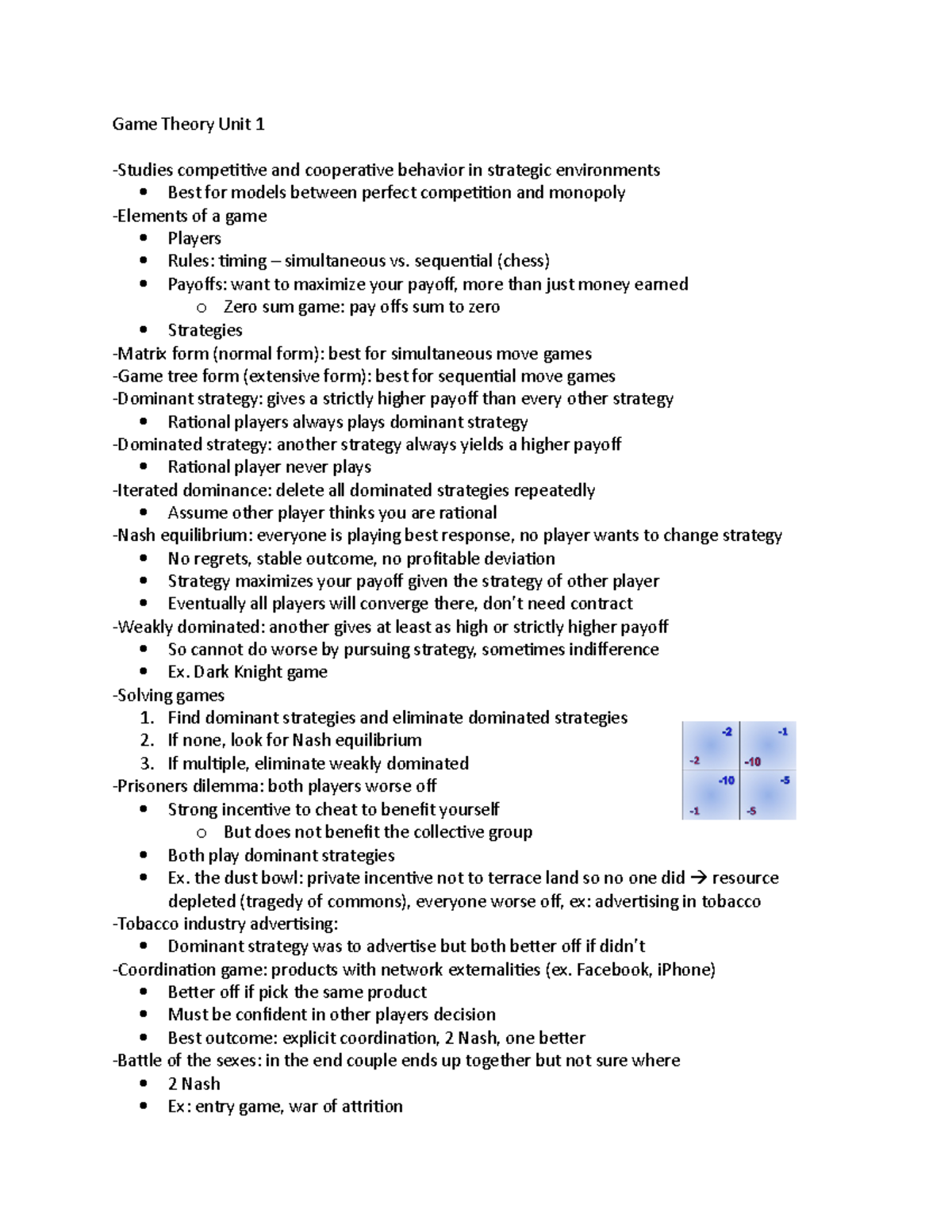 Game Theory Study Guide - Game Theory Unit 1 -Studies competitive and ...