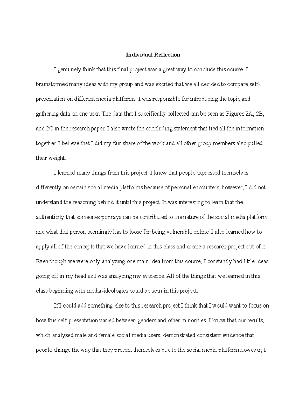WLC 370 reflection final project - Individual Reflection I genuinely ...