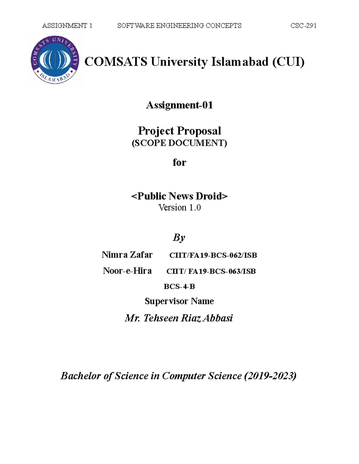 Scope document for project - COMSATS University Islamabad (CUI ...