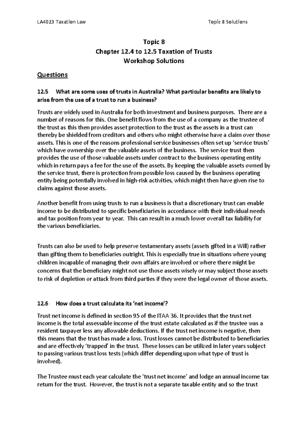 CO5120 LA4023 Topic 08 Workshop Solutions 2024 - Topic 8 Chapter 12 to ...