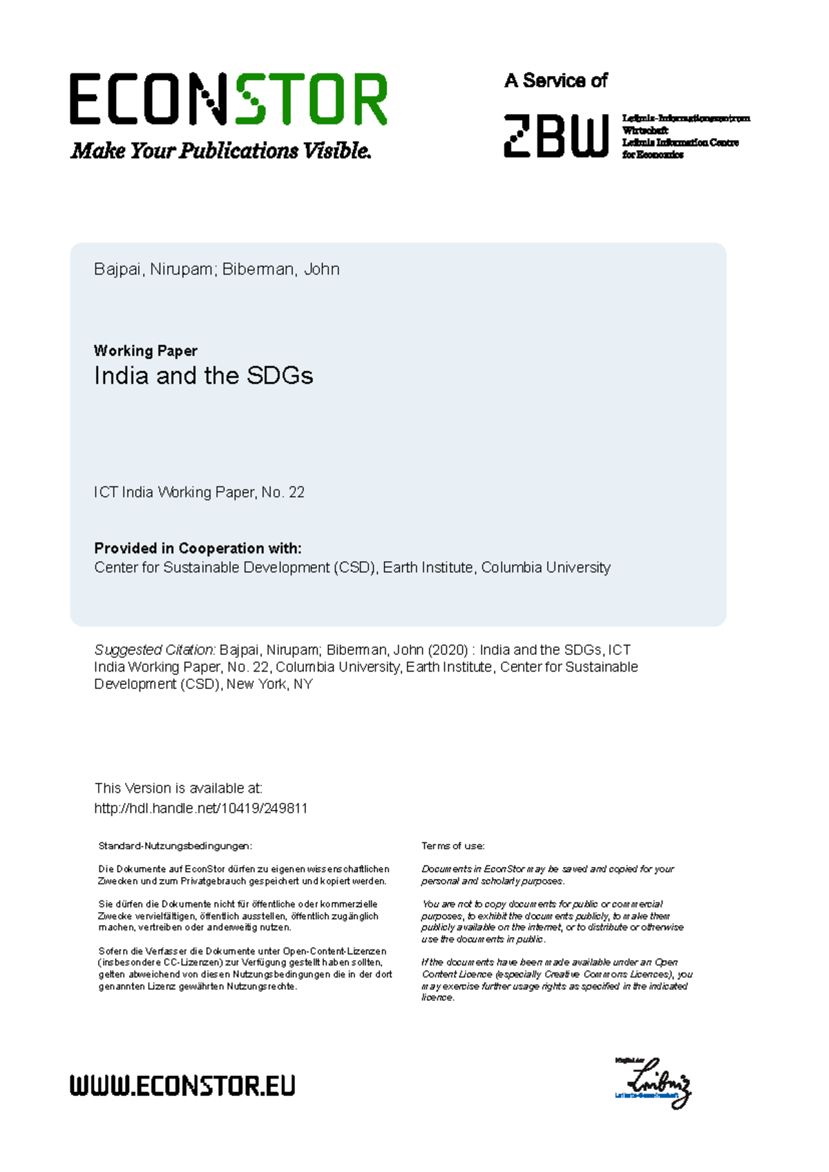 ICT India Working Paper 22 - 22 ####### Provided in Cooperation with: ####### Center for ...