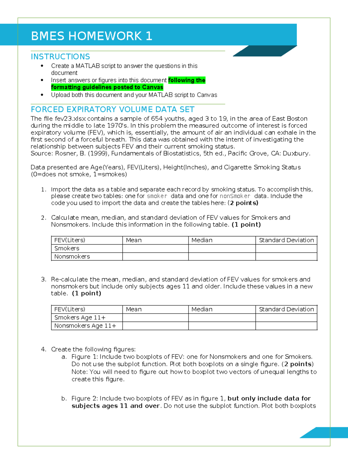 HW 01 - great homework help - BMES HOMEWORK 1 INSTRUCTIONS Create a ...