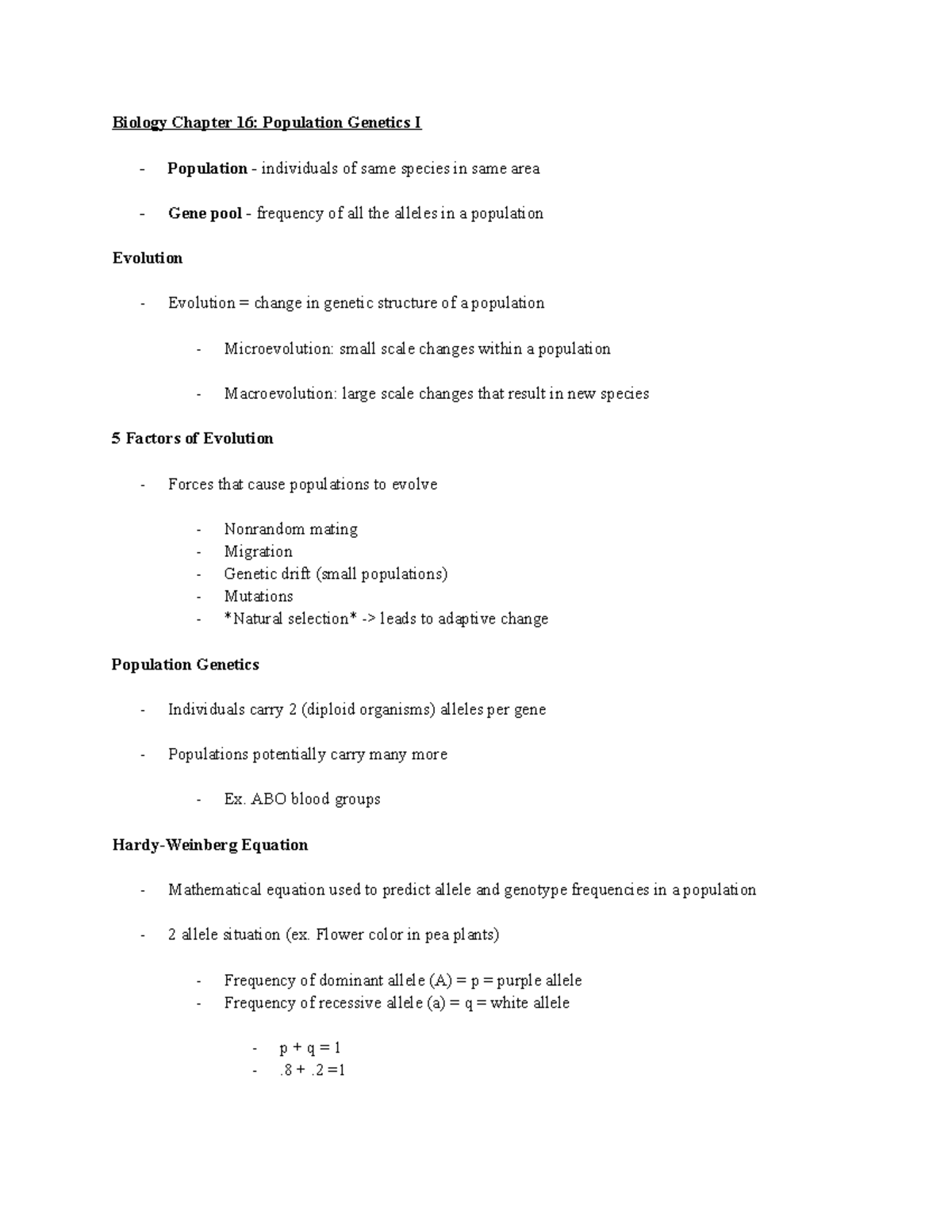 Biology Chapter 16 Population Genetics I - ABO blood groups Hardy ...