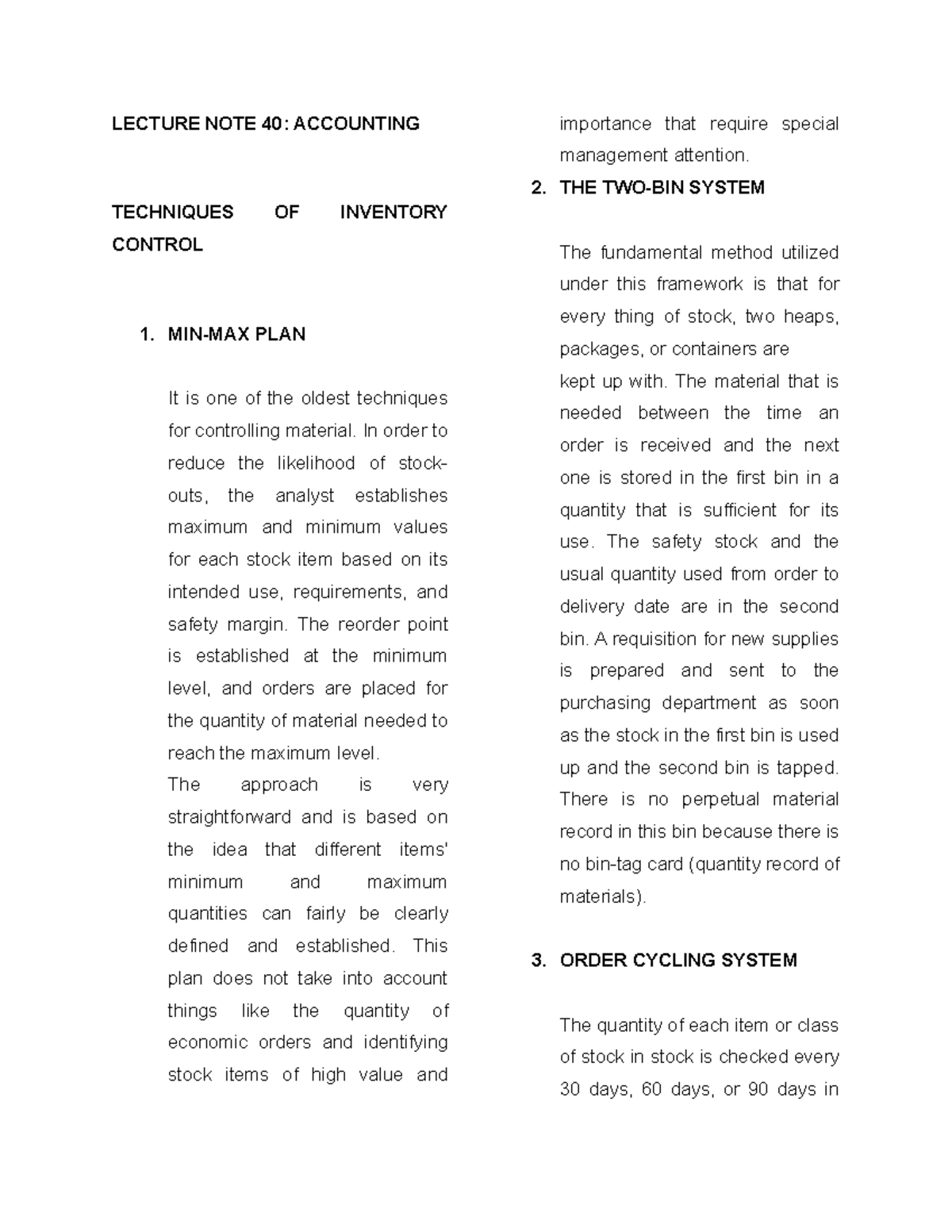 Lecture Note 40 Accounting - LECTURE NOTE 40: ACCOUNTING TECHNIQUES OF ...