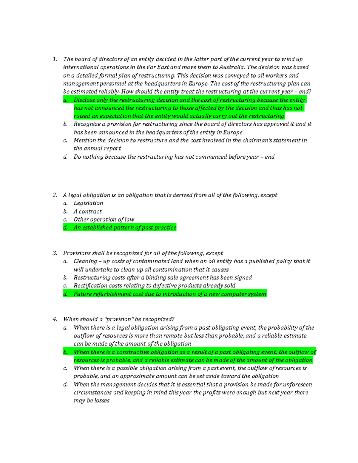 7TH EXAM Answer KEY 2 - The board of directors of an entity decided in ...