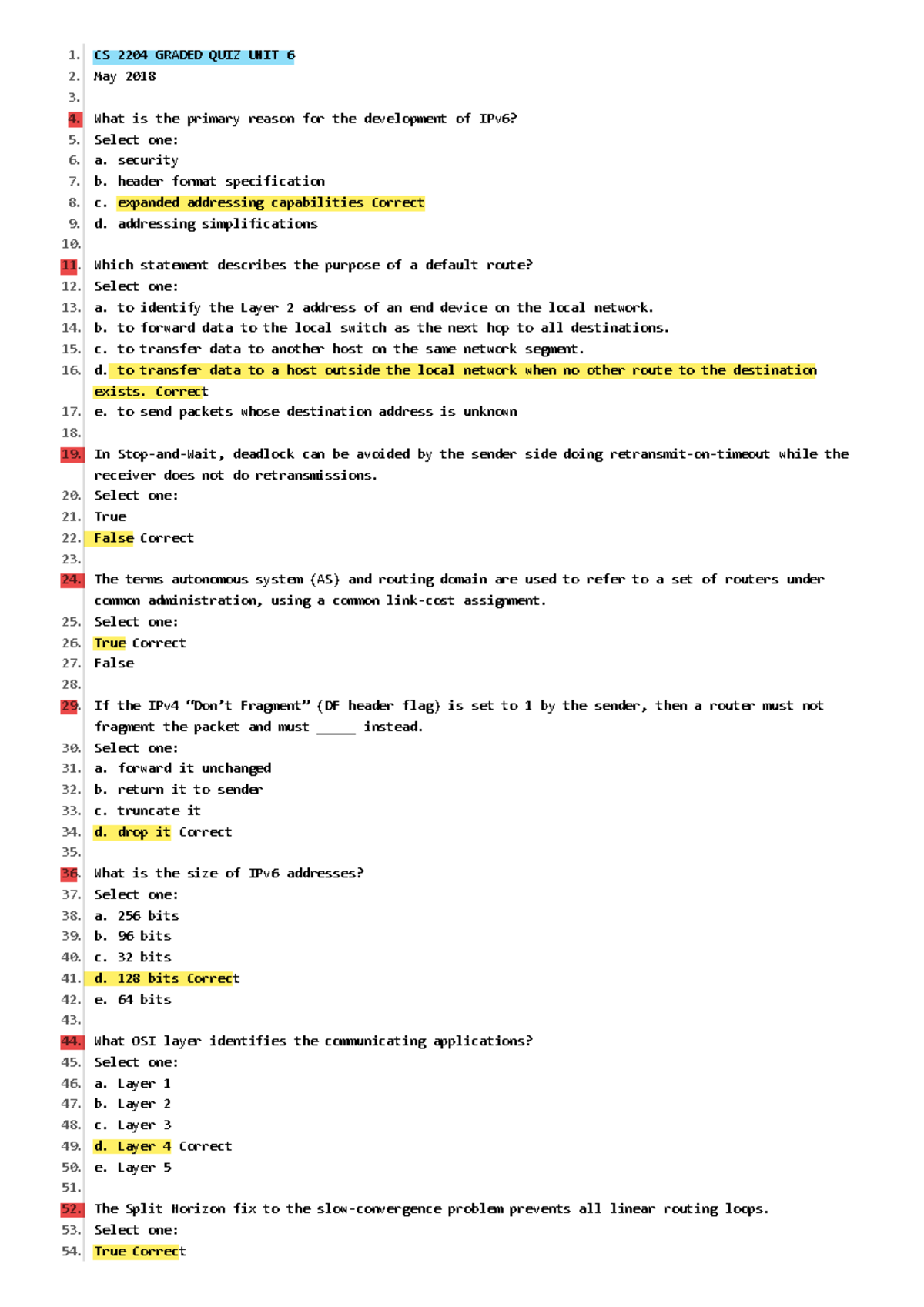 Graded Quiz Unit 6 questions and answers - CS 2204 - UoPeople - Studocu