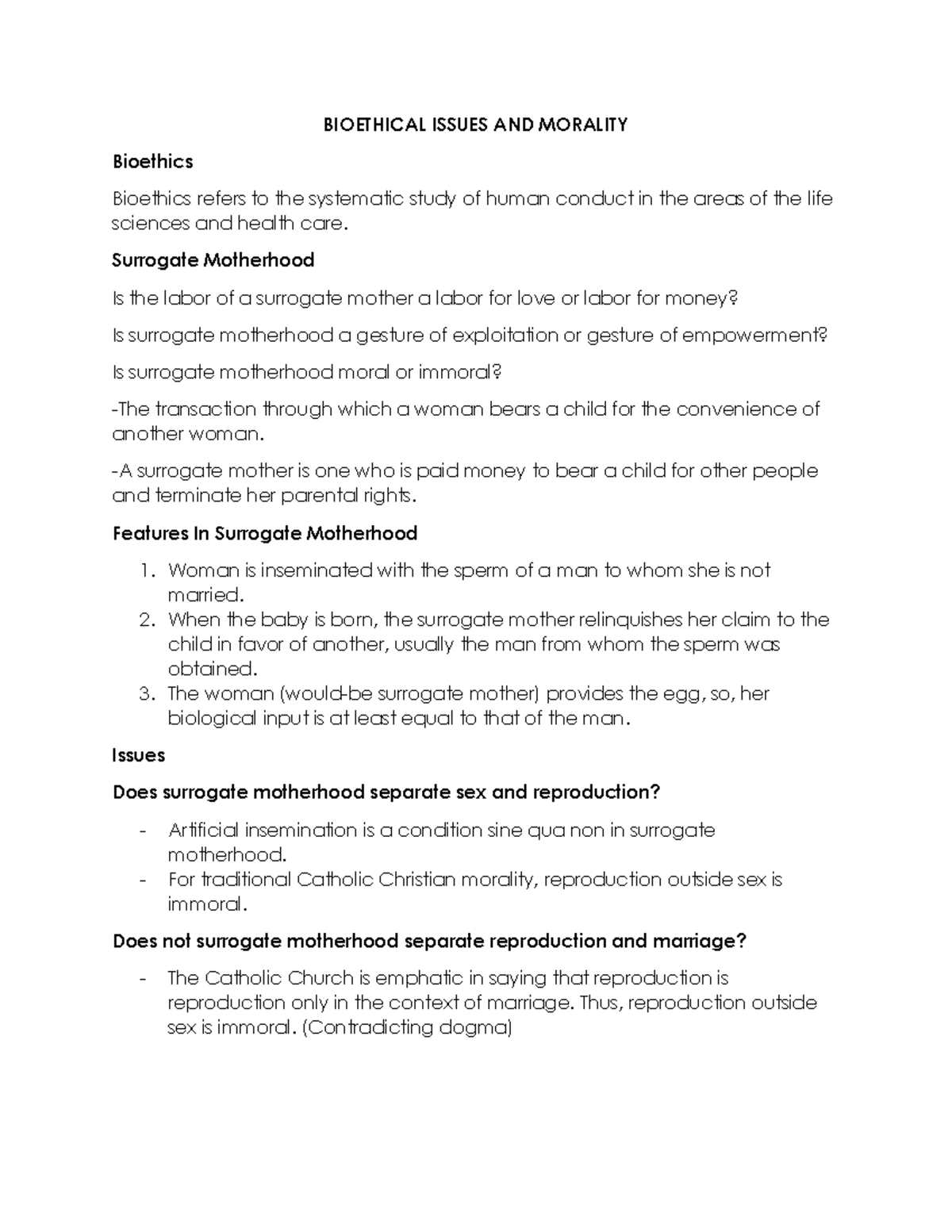 Bioethics AND Morality - BIOETHICAL ISSUES AND MORALITY Bioethics ...