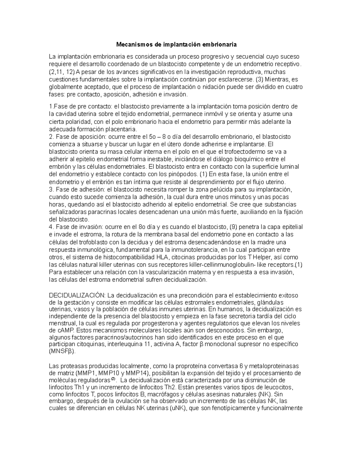 Mecanismos de implantación embrionaria - Mecanismos de implantación ...