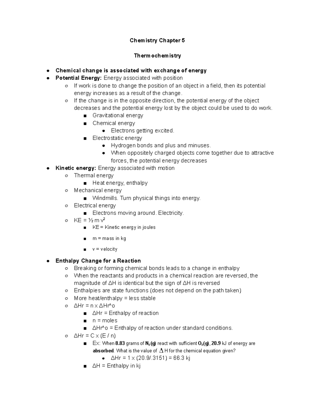 Chemistry Chapter 5 - Lecture notes - Chemistry Chapter 5 ...