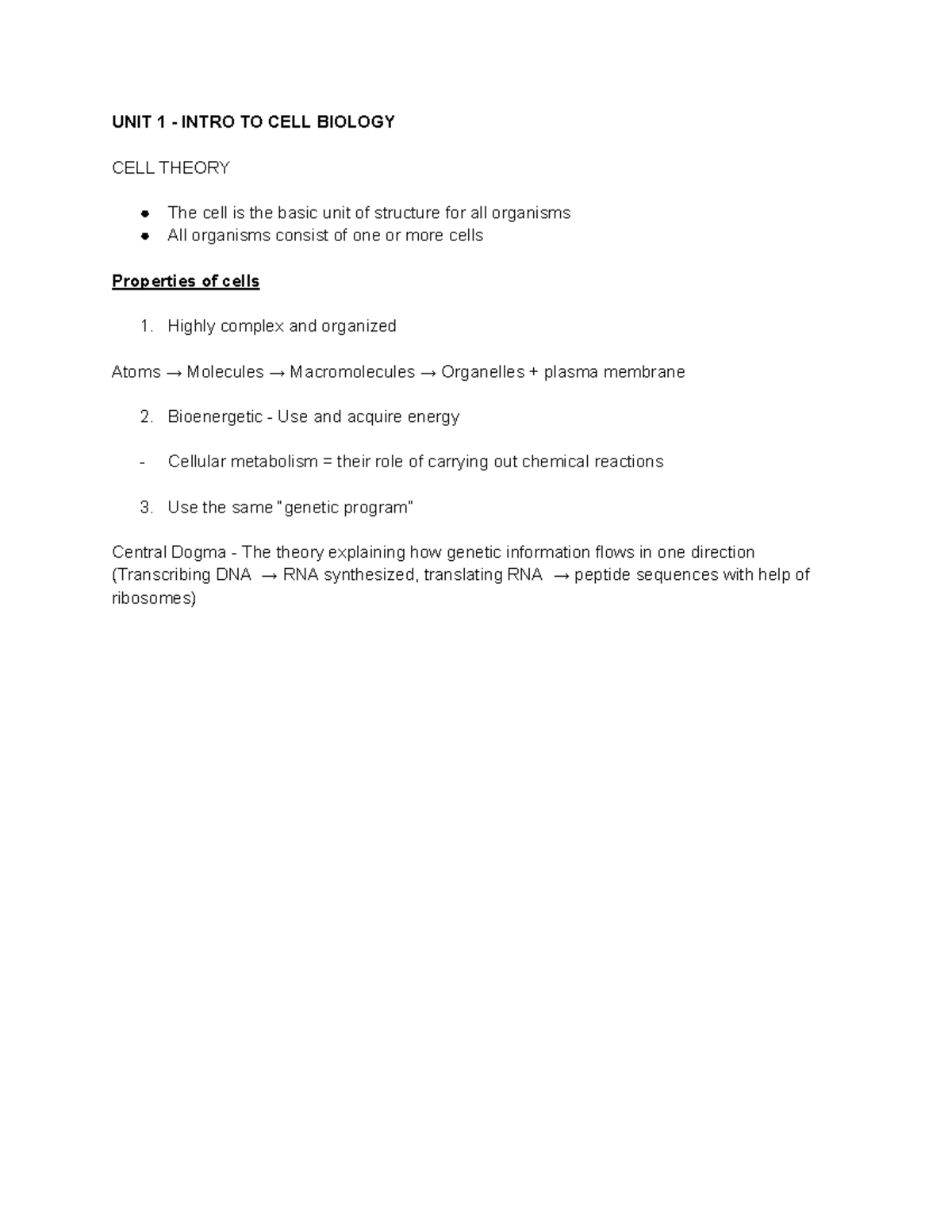 Bio130 Exam Prep - U1 + U7 - UNIT 1 - INTRO TO CELL BIOLOGY CELL THEORY ...