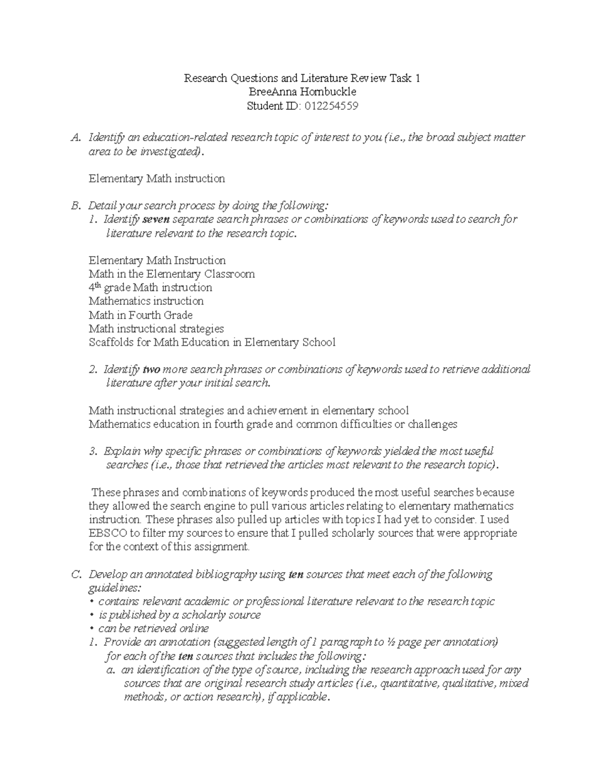Research Questions and Literature Task 1 - Research Questions and ...